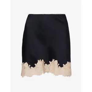 Rixo Ariah Lace-trim Satin Mini Skirt - Black