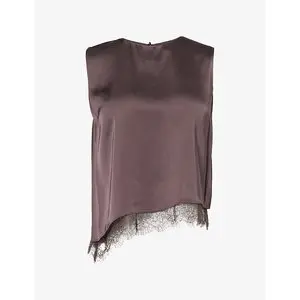 Vince Asymmetric-hem Lace-trim Satin Top