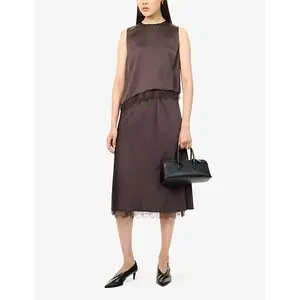 Vince Asymmetric-hem Lace-trim Satin Top
