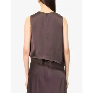 Vince Asymmetric-hem Lace-trim Satin Top