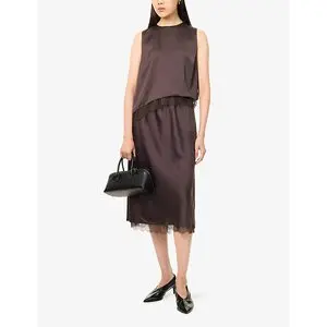 Vince Lace-trimmed Satin Midi Skirt