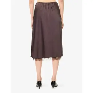 Vince Lace-trimmed Satin Midi Skirt