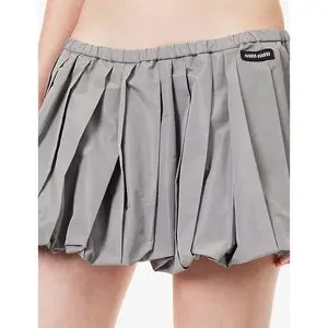 Miu Miu Pleated Technical Woven Mini Skirt - Piombo