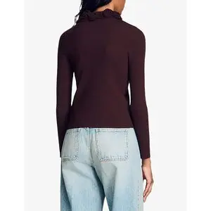 Sandro Floral-trim Zipped Wool-blend Cardigan