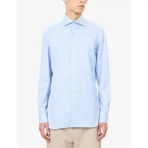 FINAMORE 1925 Gingham-print Long-sleeve Cotton-poplin Shirt