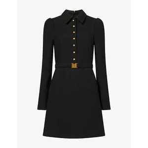 ME+EM Belted Textured Woven Mini Dress - Black