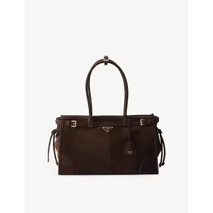 Prada Bonnie Large Suede Top Handle Bag - Brown