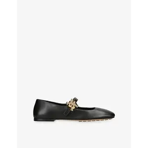 Bottega Veneta Lucy Leather Ballerina Flats With Intrecciato Buckle