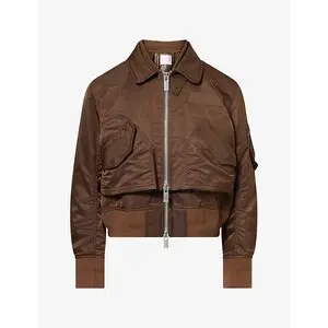 Sacai Overlay Funnel Neck Woven Jacket - Brown