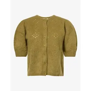FRAME Airy Short-sleeve Cashmere Cardigan - Deep Olive
