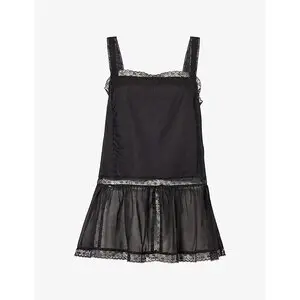 Dissh Rosin Lace-trim Cotton-voile Top - Black
