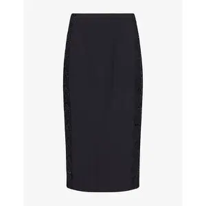 ROTATE BY BIRGER CHRISTENSEN Lace-panel Crepe Midi Skirt - Black