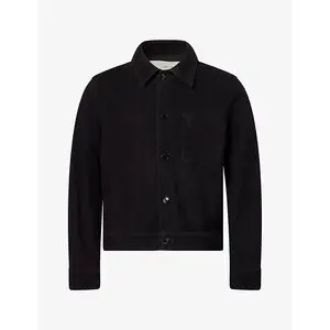 AMI Paris Suede Jacket With Embossed Logo - Noir