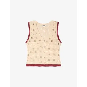 Sandro Sleeveless Crochet Knitted Cardigan - Ecru