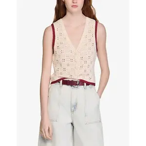 Sandro Sleeveless Crochet Knitted Cardigan