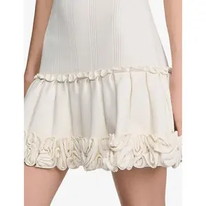 Sandro Floral Embellished Pleated Hem Knitted Mini Dress