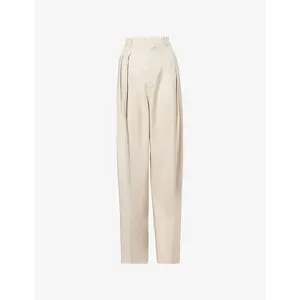 Bottega Veneta Pinstripe Pleated Wool-blend Trousers - Beige/light Blue