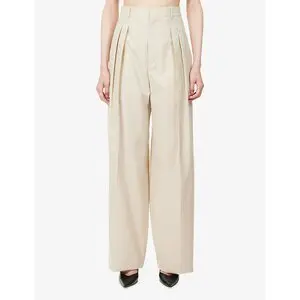 Bottega Veneta Pinstripe Pleated Wool-blend Trousers - Beige/light Blue