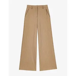 Maje Pinstriped Flared-leg Wool-blend Trousers - Beige