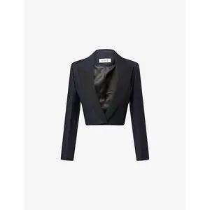 ROHE FRAMES Cropped Peak-lapel Wool Blazer - Navy