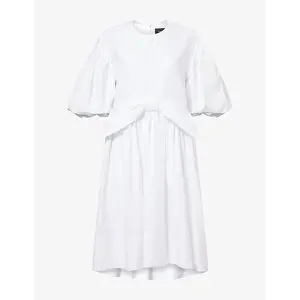 Simone Rocha Cotton Mini Dress With Puff Sleeves And Bow Detail - White