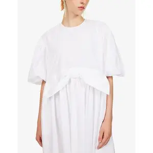 Simone Rocha Cotton Mini Dress With Puff Sleeves And Bow Detail - White