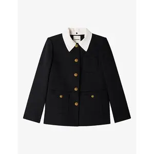 Sandro Contrast Collar Button-down Wool Jacket - Black