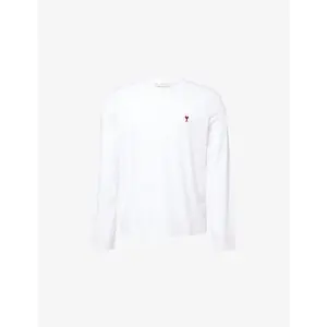 AMI Paris Logo-embroidered Cotton-jersey T-shirt - Blanc
