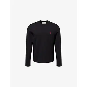 AMI Paris Logo-embroidered Cotton-jersey T-shirt - Noir