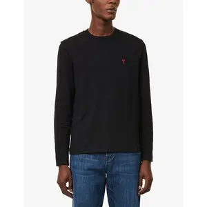 AMI Paris Logo-embroidered Cotton-jersey T-shirt - Noir
