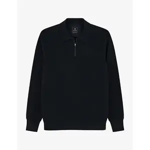 Boggi Milano Zip-neck Long-sleeve Wool-blend Polo - Black