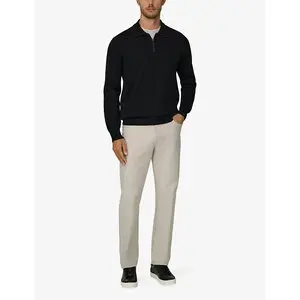 Boggi Milano Zip-neck Long-sleeve Wool-blend Polo