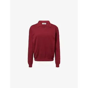 Miu Miu Collared Striped Cotton-knit Jumper - Amaranto