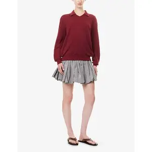 Miu Miu Collared Striped Cotton-knit Jumper - Amaranto