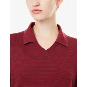Miu Miu Collared Striped Cotton-knit Jumper - Amaranto