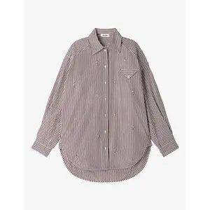 Sandro Striped Rhinestone Embellished Cotton Shirt - Brown