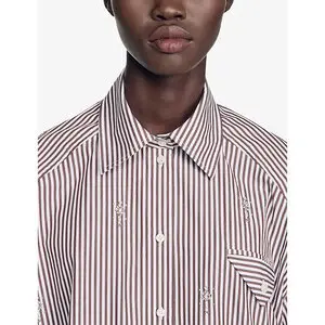 Sandro Striped Rhinestone Embellished Cotton Shirt