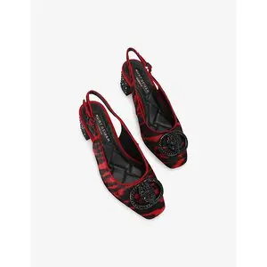 Kurt Geiger Chelsea Block-heel Leather Slingback Pumps With Crystal Eagle Embellishment And Zebra-stripe Print