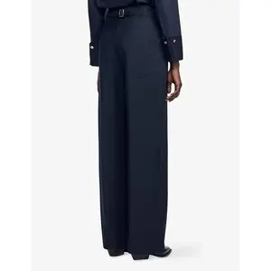 Sandro Pressed-crease Wool-blend Wide-leg Trousers