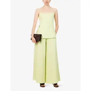 YASMINA Q Square Neck Spaghetti Strap Linen-blend Top