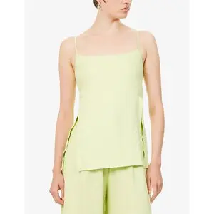 YASMINA Q Square Neck Spaghetti Strap Linen-blend Top