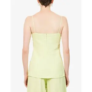 YASMINA Q Square Neck Spaghetti Strap Linen-blend Top