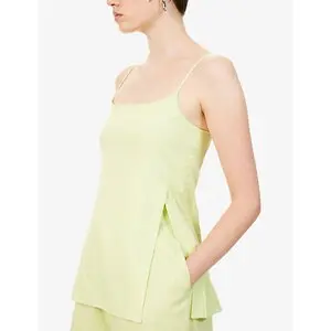 YASMINA Q Square Neck Spaghetti Strap Linen-blend Top