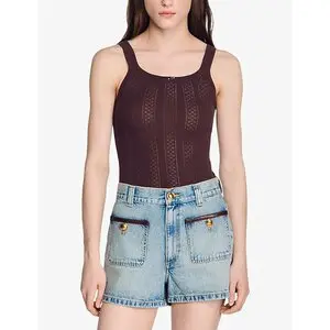 Sandro Scoop-neck Pointelle Knitted Vest Top