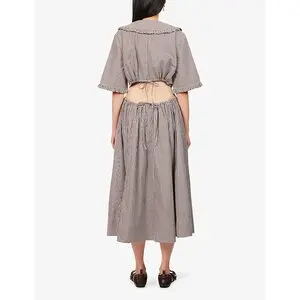 GANNI Checked Cotton Cut-out Midi Dress