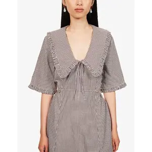 GANNI Checked Cotton Cut-out Midi Dress