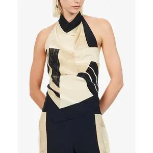SIR. Halter-neck Silk Top With Graphic Print