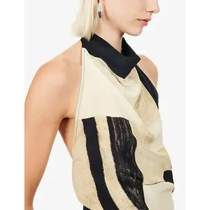 SIR. Halter-neck Silk Top With Graphic Print