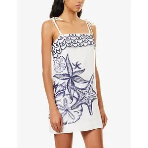Farm Rio Coast Stars Linen Mini Dress