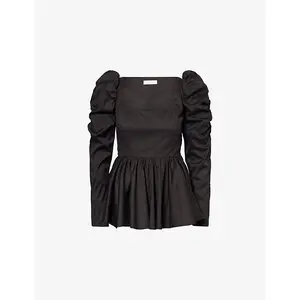 REEM ALKANHAL Detachable Sleeves Peplum Cotton-blend Top